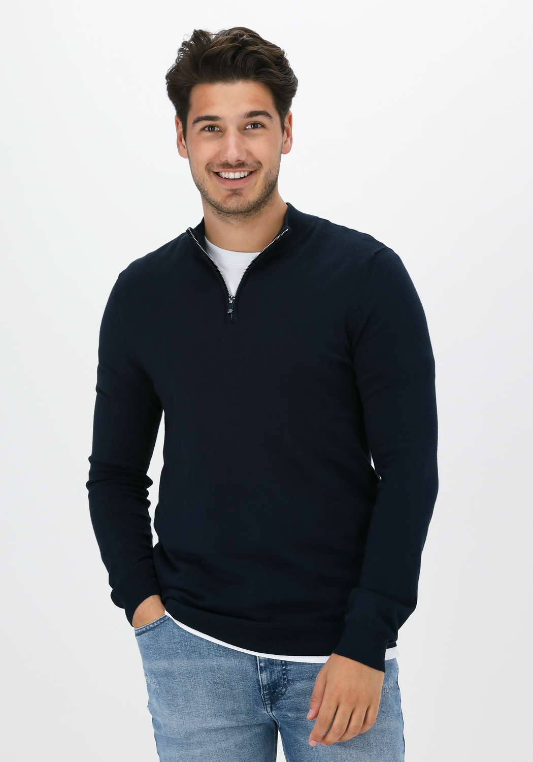 Donkerblauwe PUREWHITE Trui ESSENTIAL KNIT HALF ZIP | Omoda