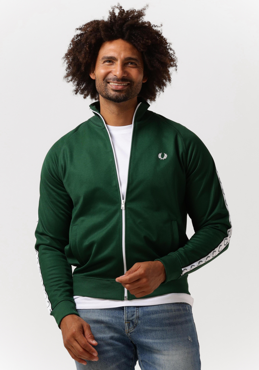 Groene FRED PERRY Vest TAPED TRACK JACKET | Omoda