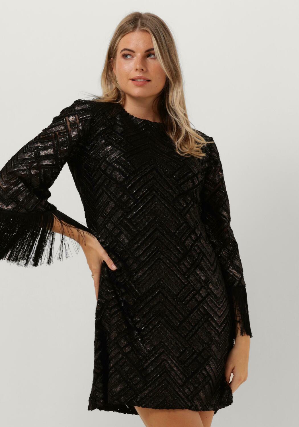 Zwarte ANA ALCAZAR Mini jurk 60S DRESS FRINGES | Omoda