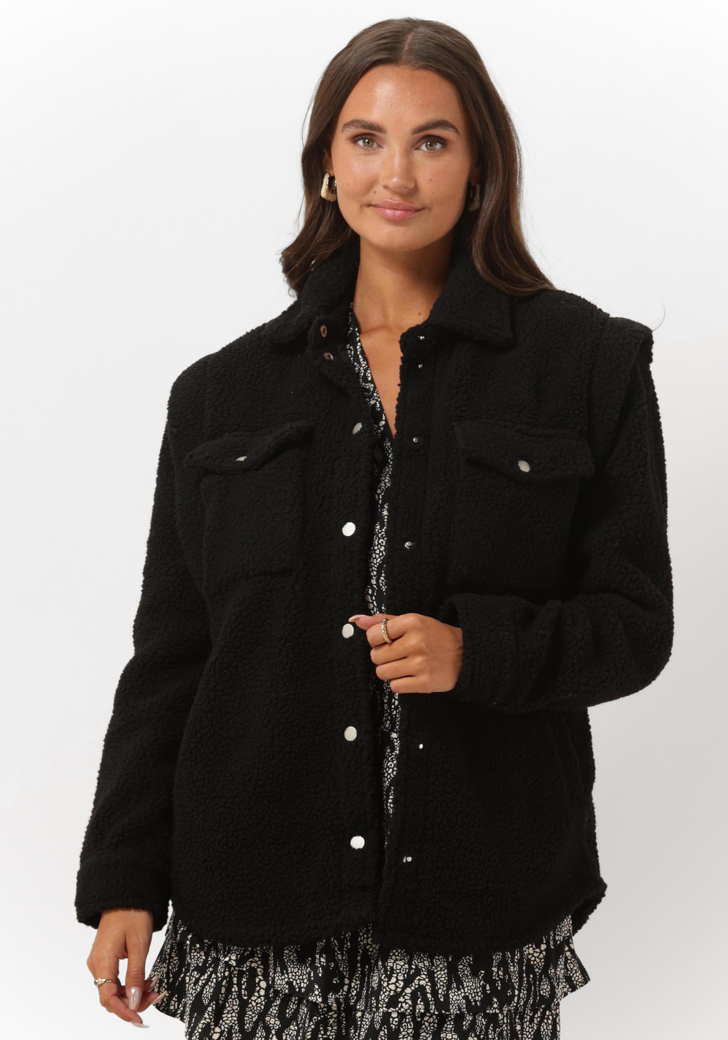 Zwarte ALIX THE LABEL Teddy jas LADIES KNITTED TEDDY BLOUSE JACKET | Omoda