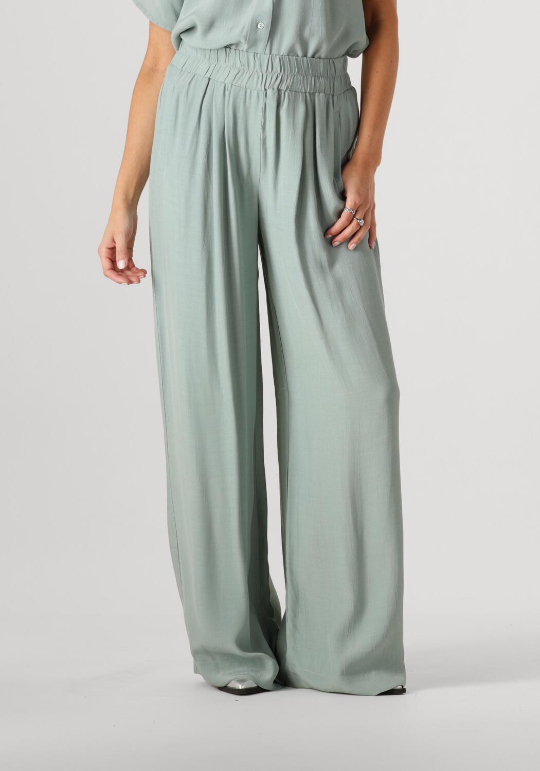 Groene BY-BAR Wijde broek BENJI VISCOSE PANTS | Omoda