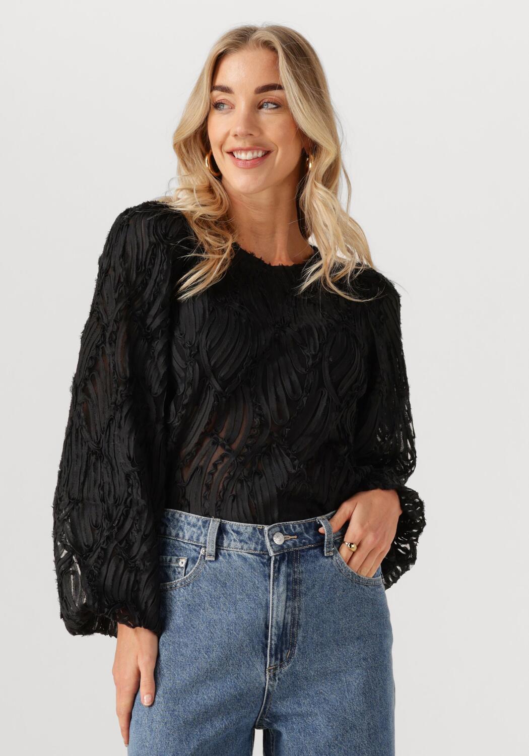 Zwarte OBJECT Top OBJLUCIE L/S RE O-NECK TOP | Omoda
