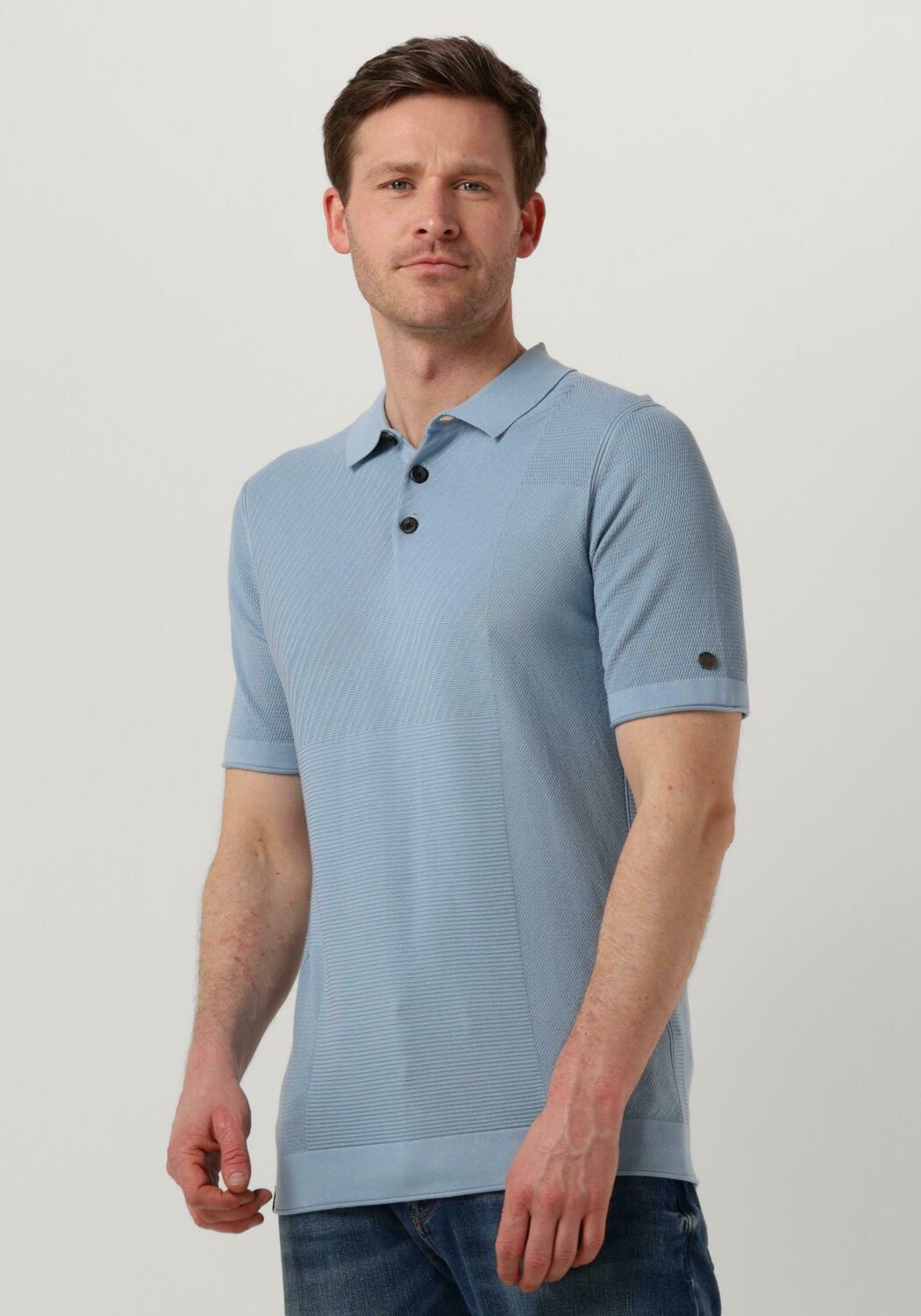 Lichtblauwe CAST IRON Polo SHORT SLEEVE POLO COTTON MODAL | Omoda