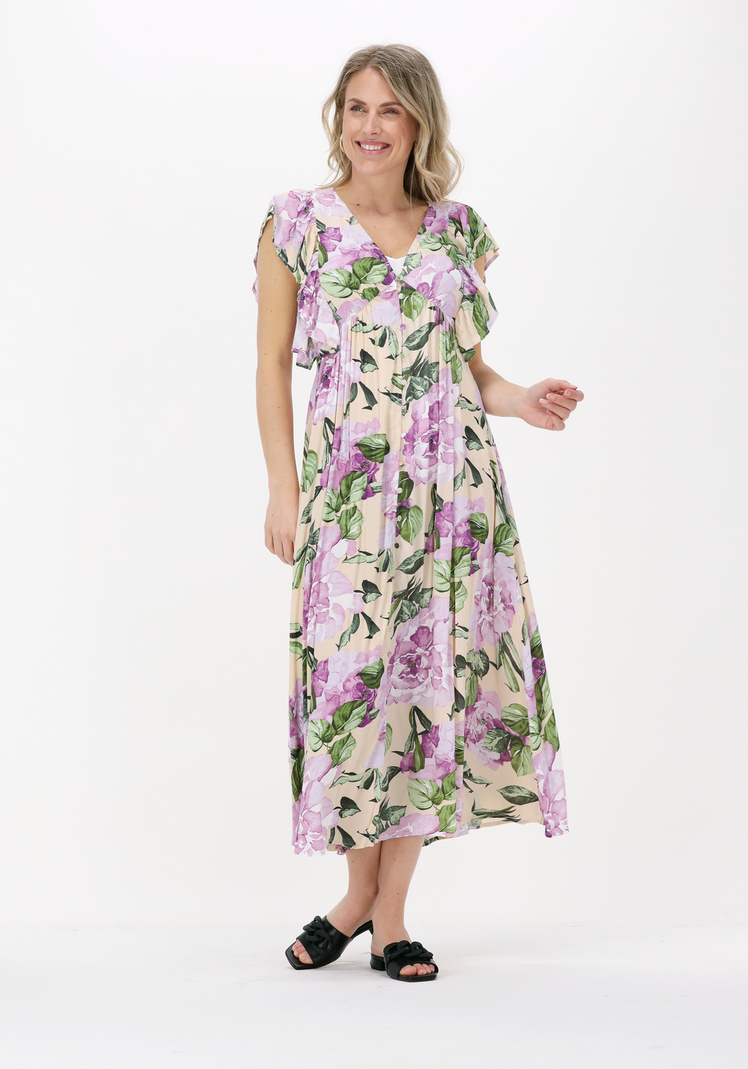 Paarse Y.A.S. Maxi jurk YASEVA SL ANKLE DRESS | Omoda