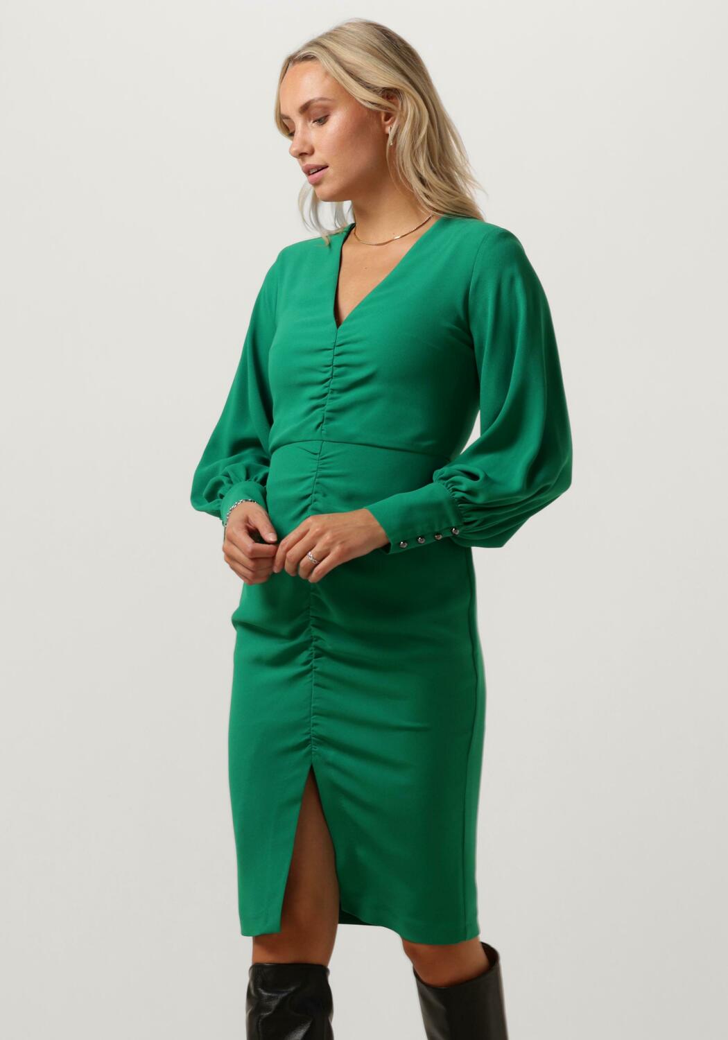 Groene ACCESS Mini jurk RUCHED DRESS WITH V NECKLINE | Omoda