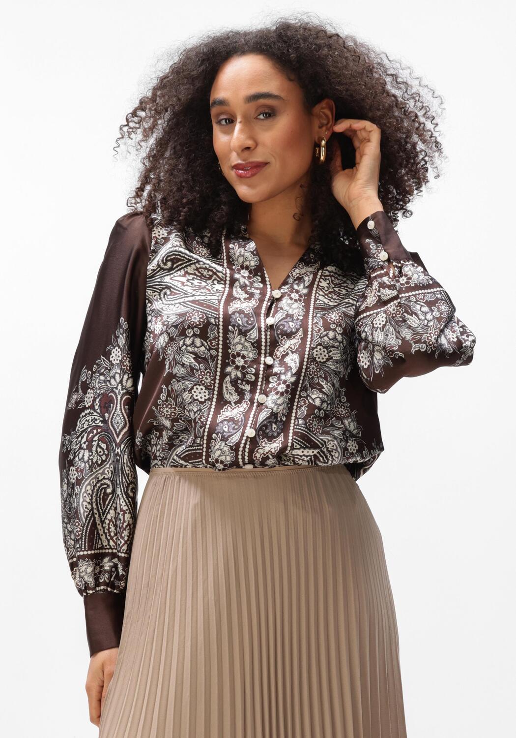 Bruine NEO NOIR Blouses MASSIMA PAISLEY BORDER BLOUSE | Omoda