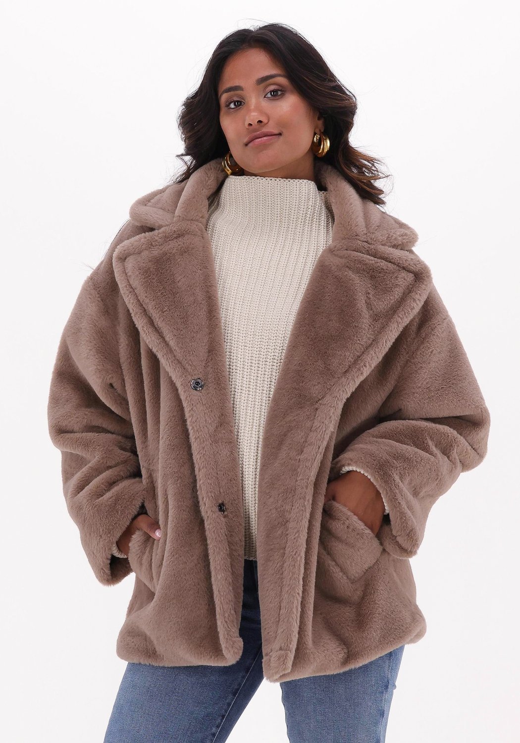 Taupe NOTRE-V Faux fur jas FUR COAT SHORT | Omoda