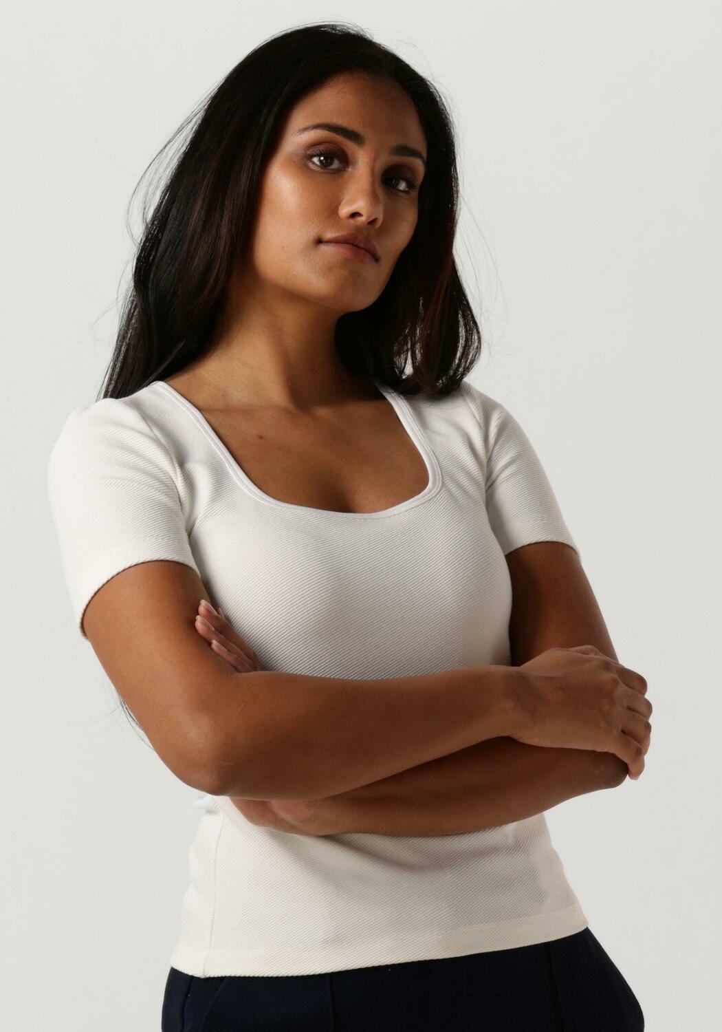 Gebroken wit VANILIA Top CONTRAST TOP RIB | Omoda